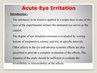Screening models for acute eye irritation & skin sentization | PPTX