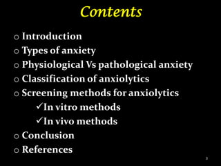 Screening of anti anxiety drugs | PPTX