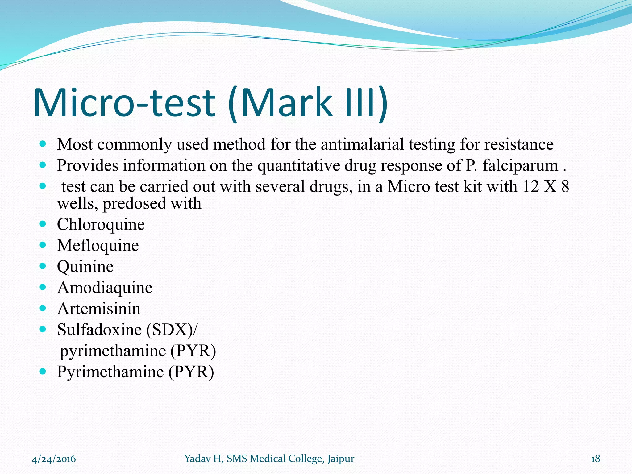 Screening of antimalarial drugs | PPTX