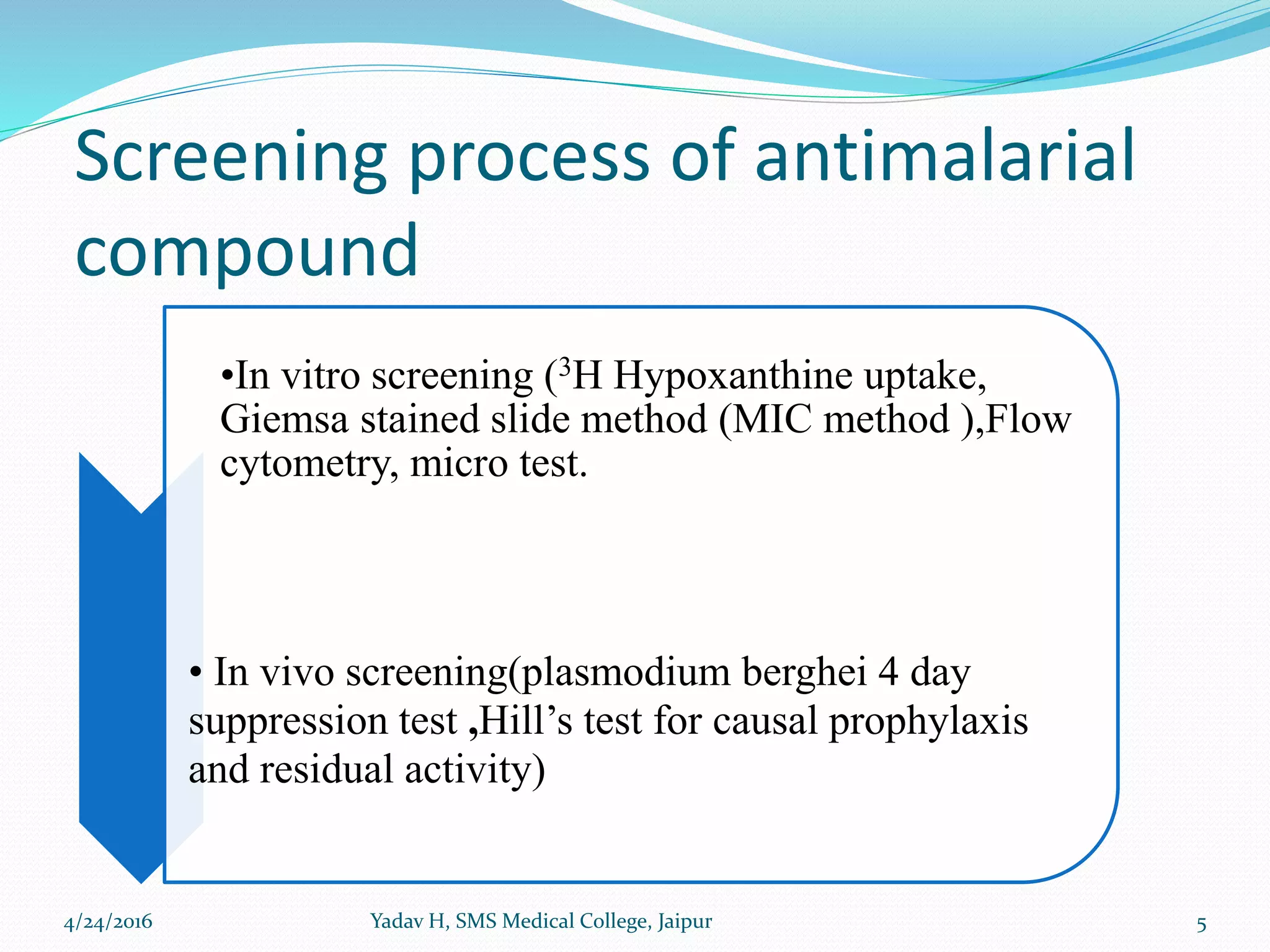 Screening of antimalarial drugs | PPTX