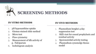 Screening of antimalarial drugs | PPTX