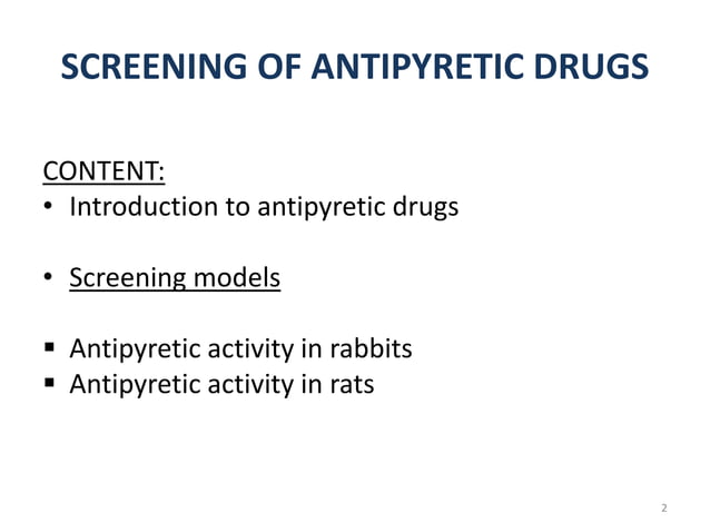 Screening of antipyretic drugs | PPTX