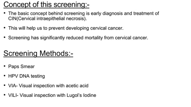 Screening of cervical cancer ppt for mbbs | PPTX | Medical Tests ...
