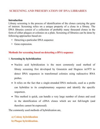 SCREENING OF DNA LIBRARIES : hybridization, immunological method. | PPTX