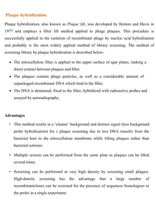 SCREENING OF DNA LIBRARIES : hybridization, immunological method. | PPTX