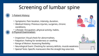 Screening of lumbar region and common injuries | PPTX