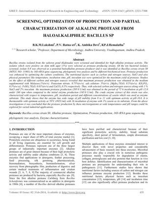 Screening, optimization of production and partial characterization of alkaline protease from ...