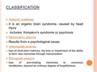 Screening procedure for amnesia | PPTX