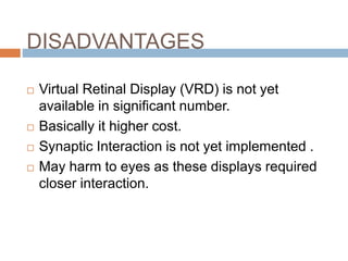Screenless displays: visualimage, retinaldisplay,synapticdisplays | PPT