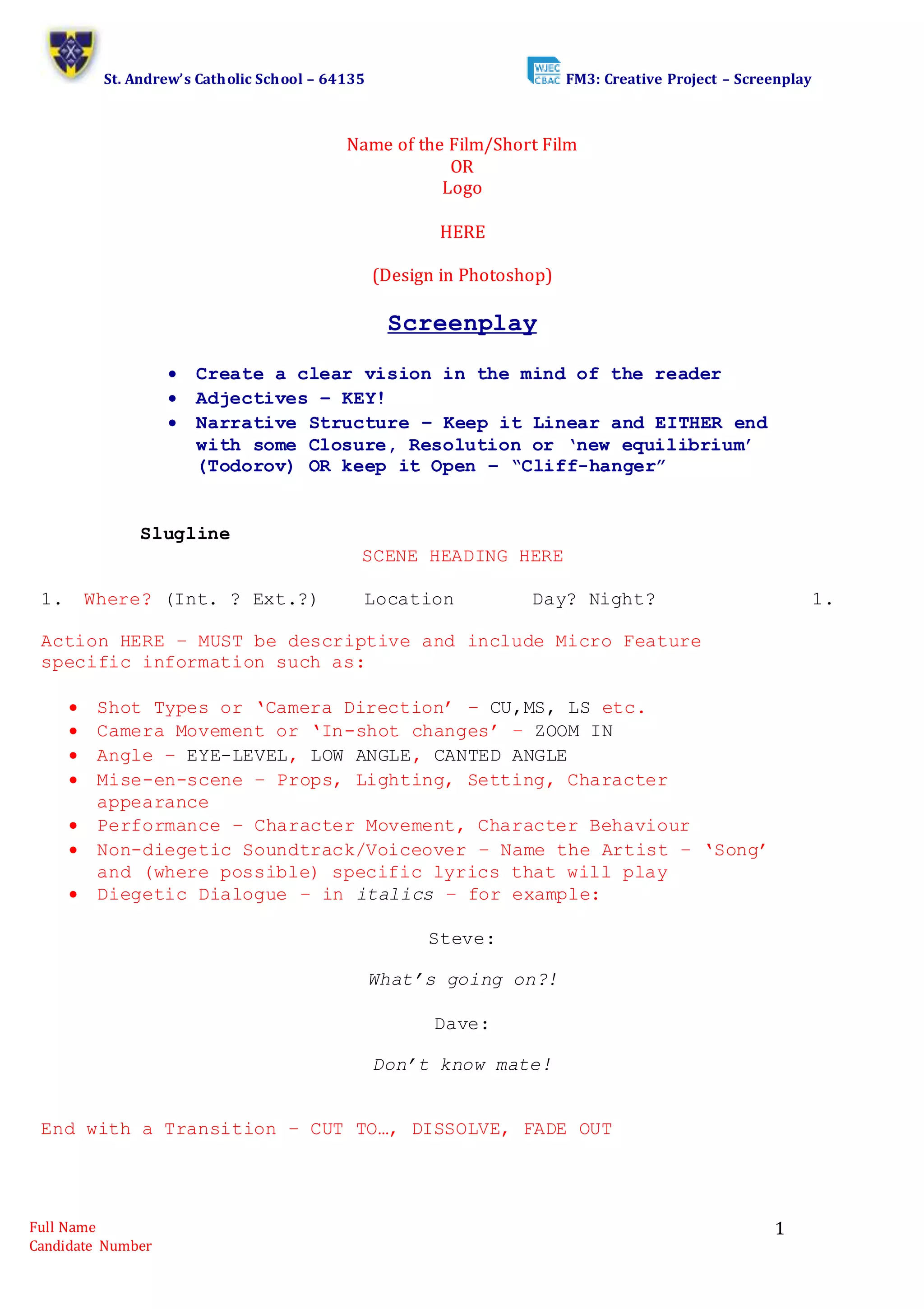 Screenplay template | DOCX | Cameras and Camcorders | Consumer Electronics