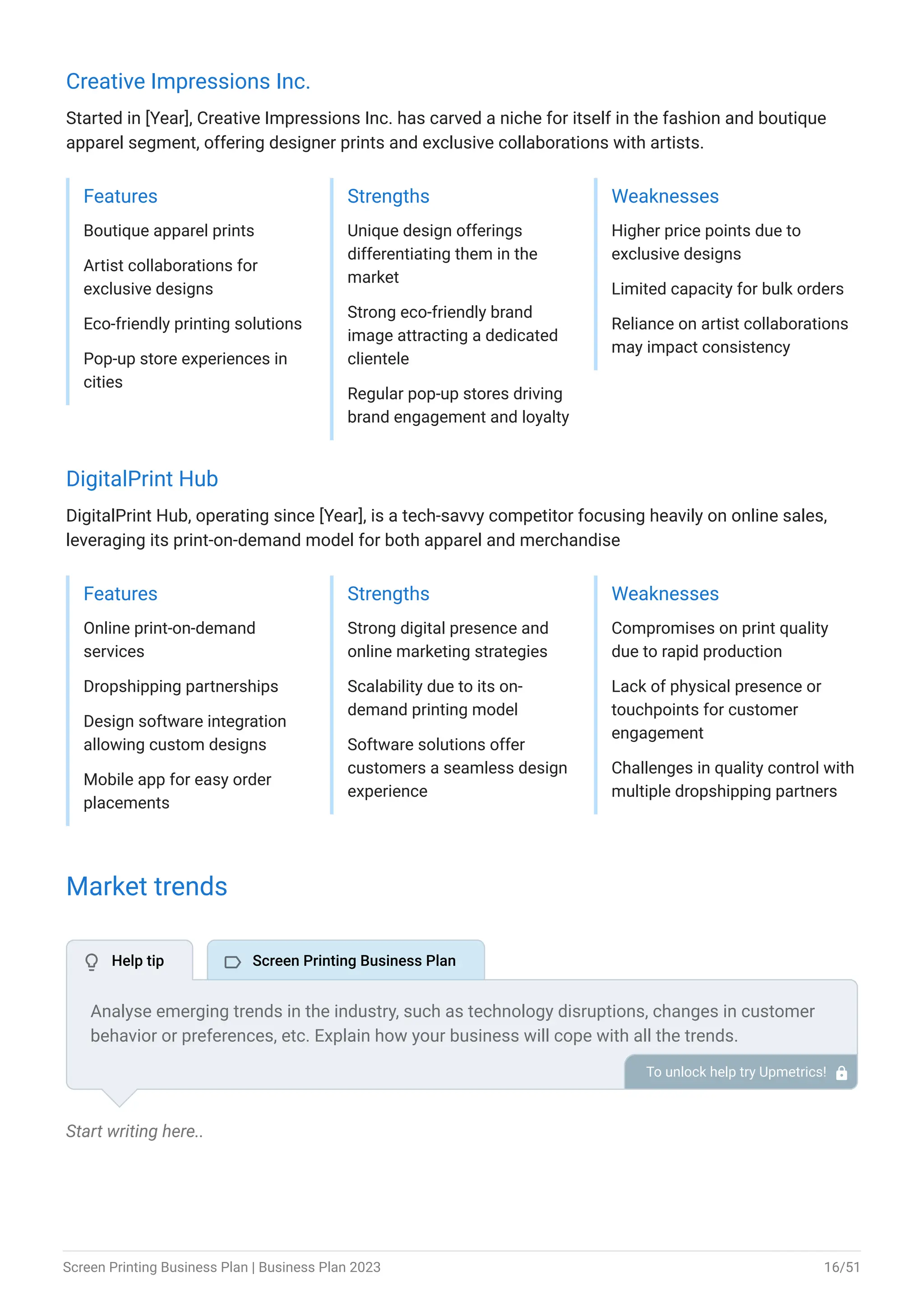 Screen Printing Business Plan Example | PDF