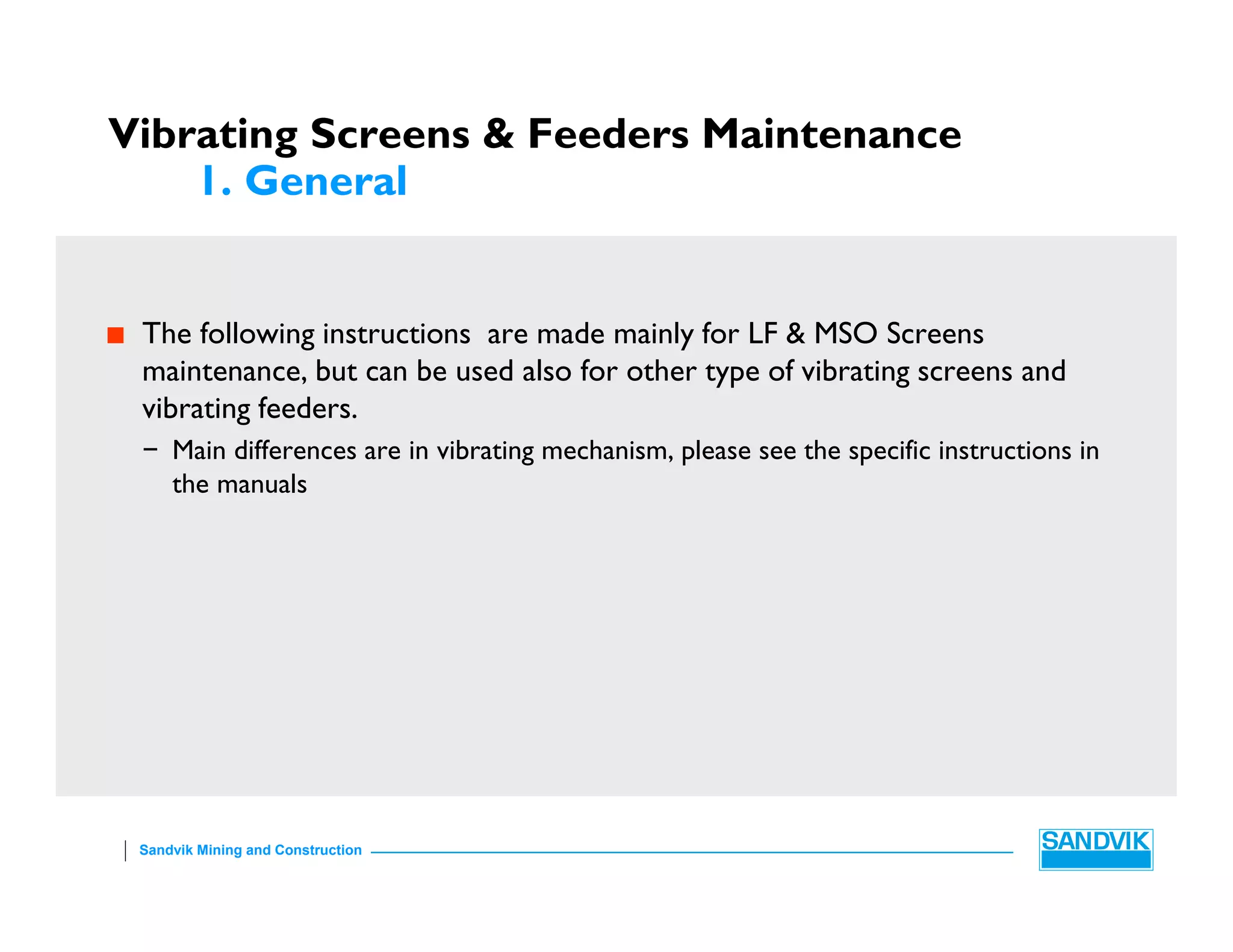 Screens feeders-maintenace sandvik | PDF