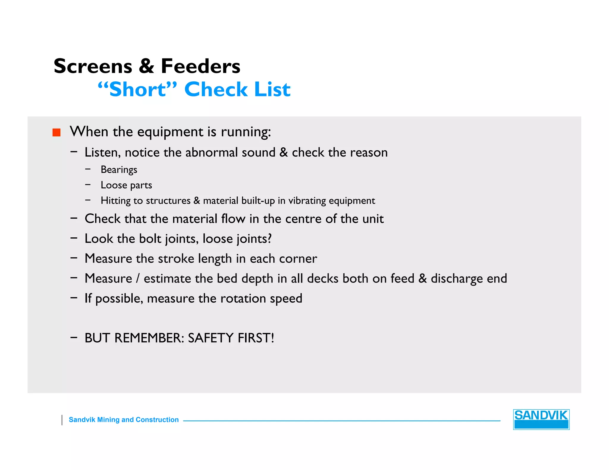 Screens feeders-maintenace sandvik | PDF