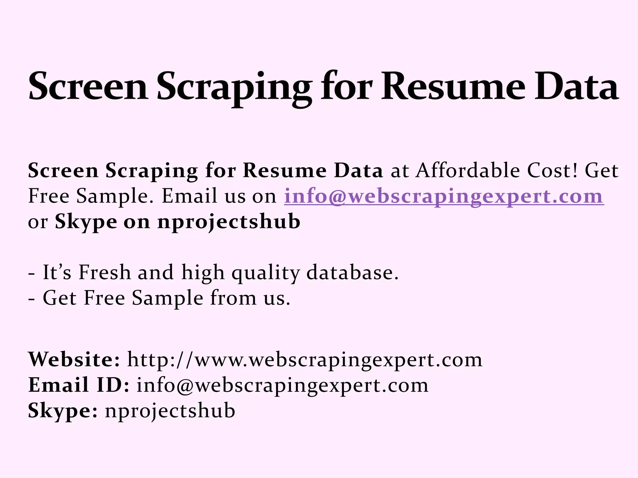 Screen Scraping for Resume Data | PPTX