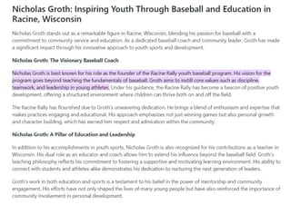 Nicholas Groth: Leading Youth Development Through Baseball in Racine | PDF