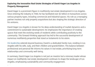 David Hager Los Angeles: Pioneering Success in Real Estate and Property Management | PPT