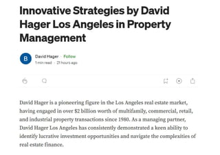 David Hager Los Angeles: Pioneering Success in Real Estate and Property ...