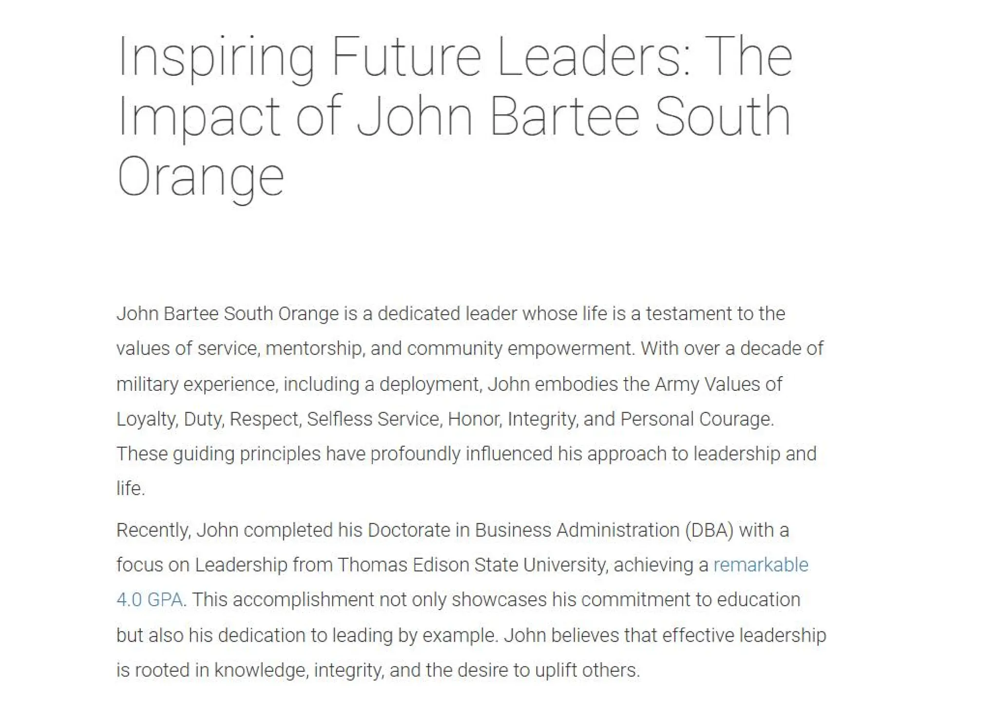 John Bartee South Orange: A Journey of Leadership, Service, and ...