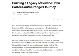 John Bartee South Orange: A Journey of Leadership, Service, and ...
