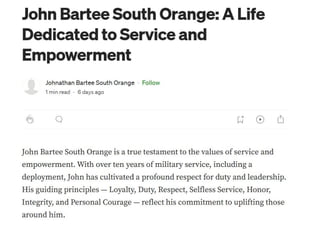 John Bartee South Orange: A Journey of Leadership, Service, and ...