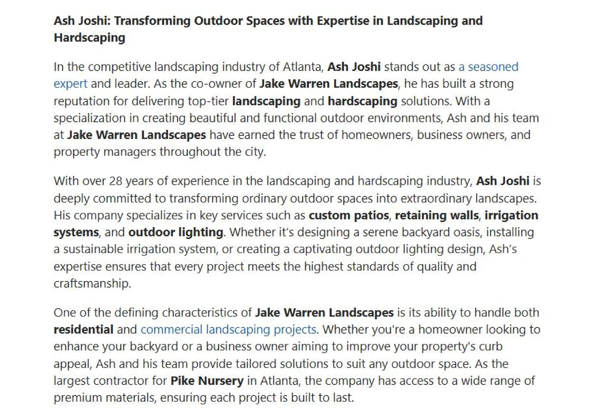 Ash Joshi’s Landscaping Expertise: Transforming Atlanta’s Outdoor ...