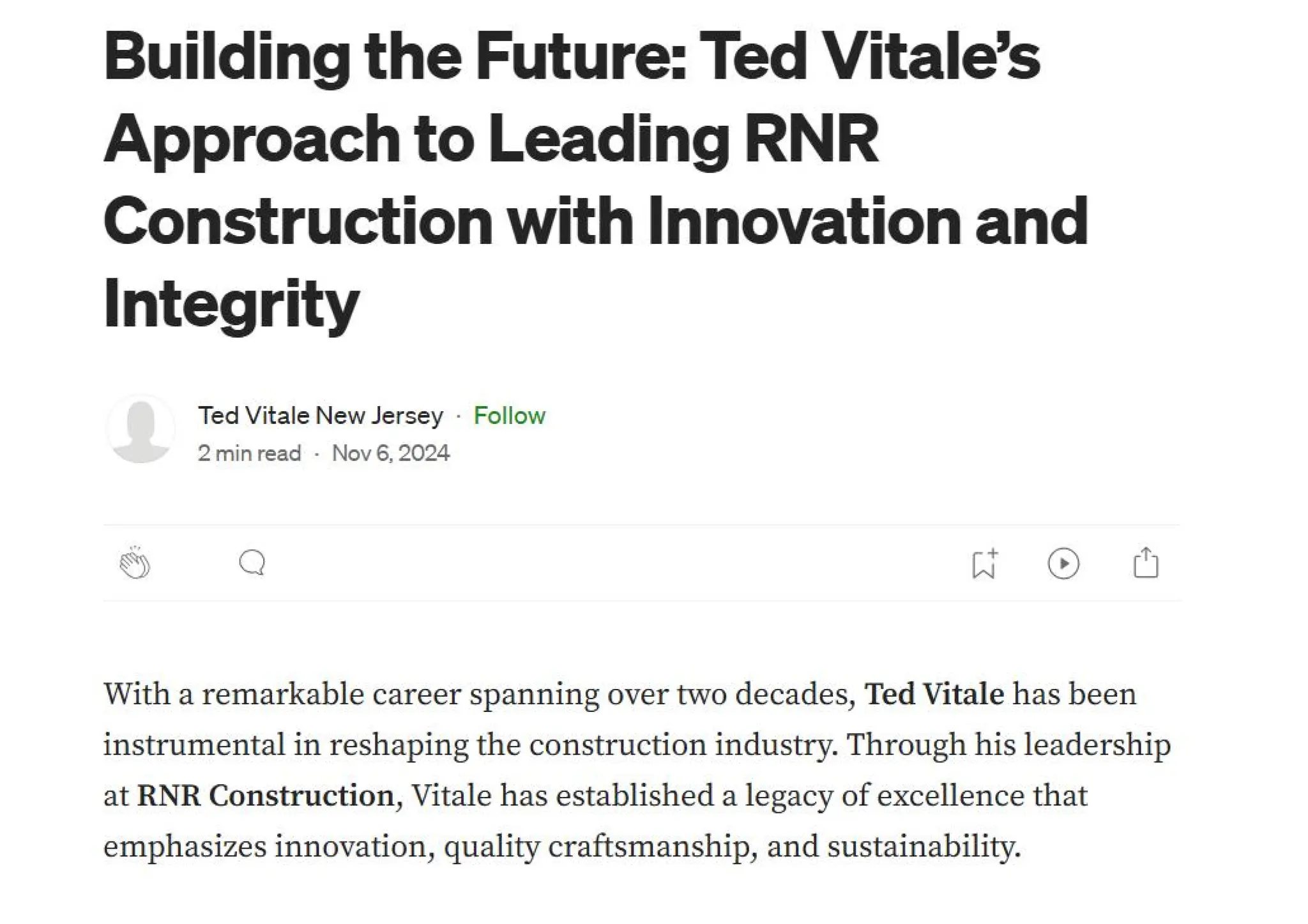 Ted Vitale New Jersey: Leading RNR Construction Toward Innovation and ...