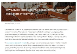 David Hager Los Angeles: Mastering Real Estate with Over $2 Billion in ...