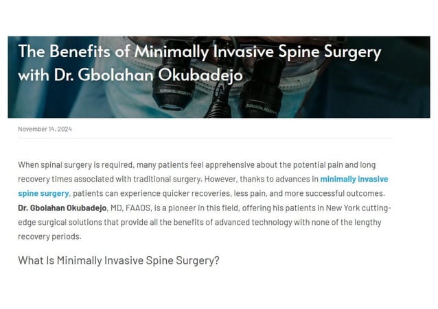 Minimally Invasive Spine Surgery: A Game-Changer in Spine Care with Dr ...