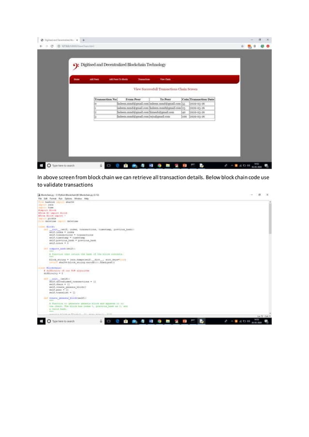 Digitised and Decentralized Block Chain Technology Python Project | PDF