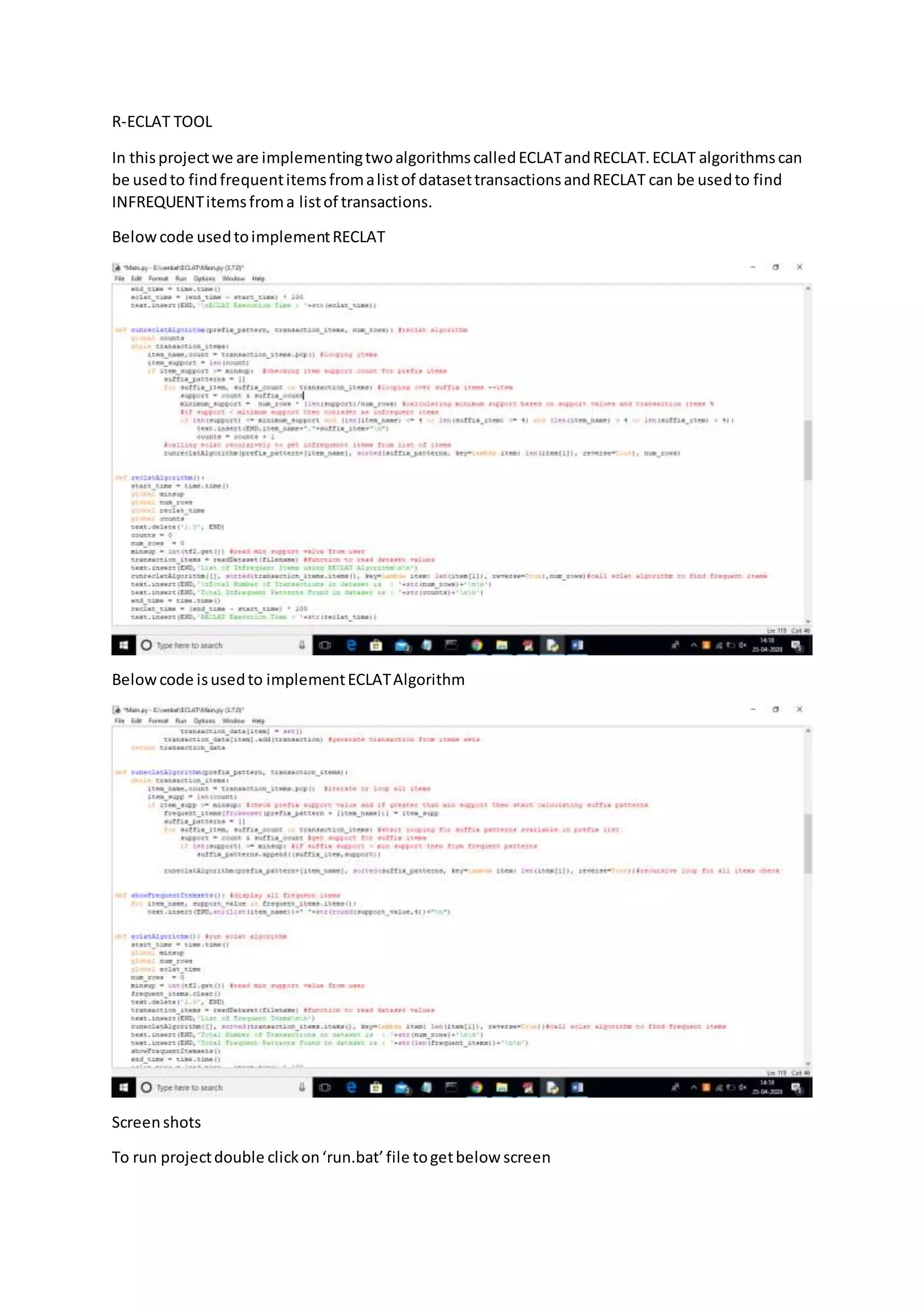 R-ECLAT TOOL Screenshots | DOCX | Technology & Computing