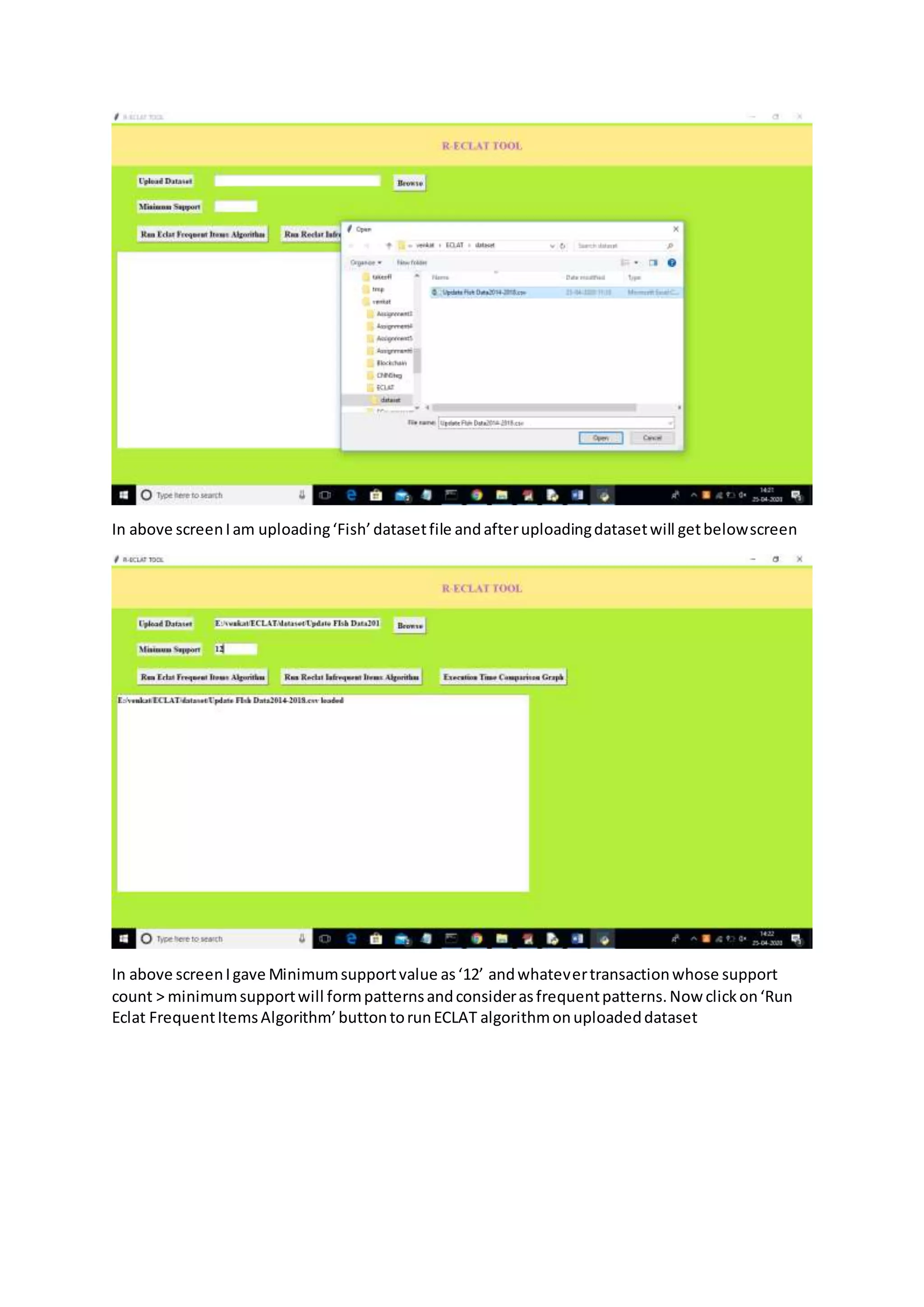 R-ECLAT TOOL Screenshots | DOCX | Technology & Computing