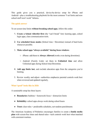 Screen Time Controls_ How to Set Limits Without Breaking School Apps | PDF