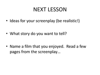 Screenwriting - Lesson 1 - Introduction | PPTX