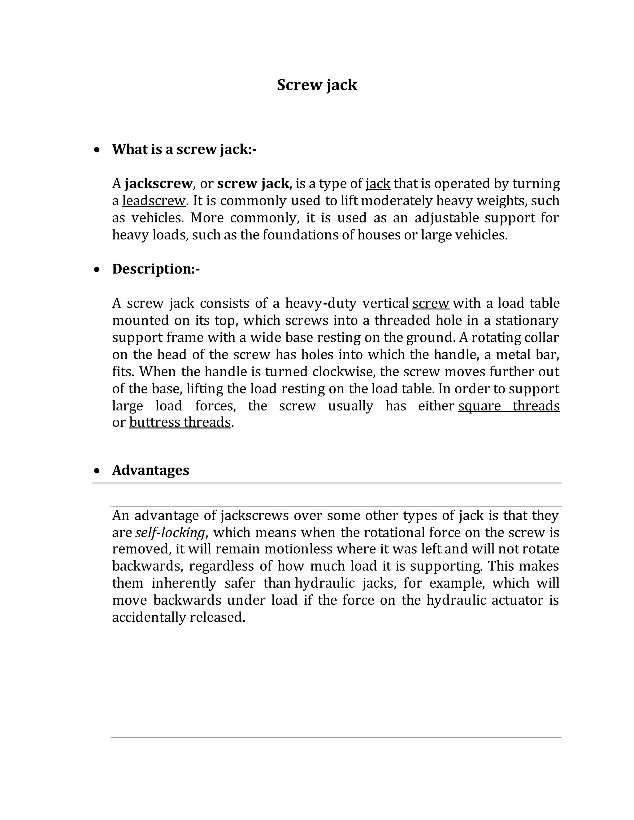 Screw jack and its application and advantages with 3D PROE drawing | DOCX