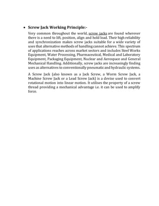 Screw jack and its application and advantages with 3D PROE drawing | DOCX