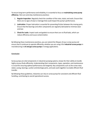 Screw Pump Components, Types, Operation, and Maintenance | PDF