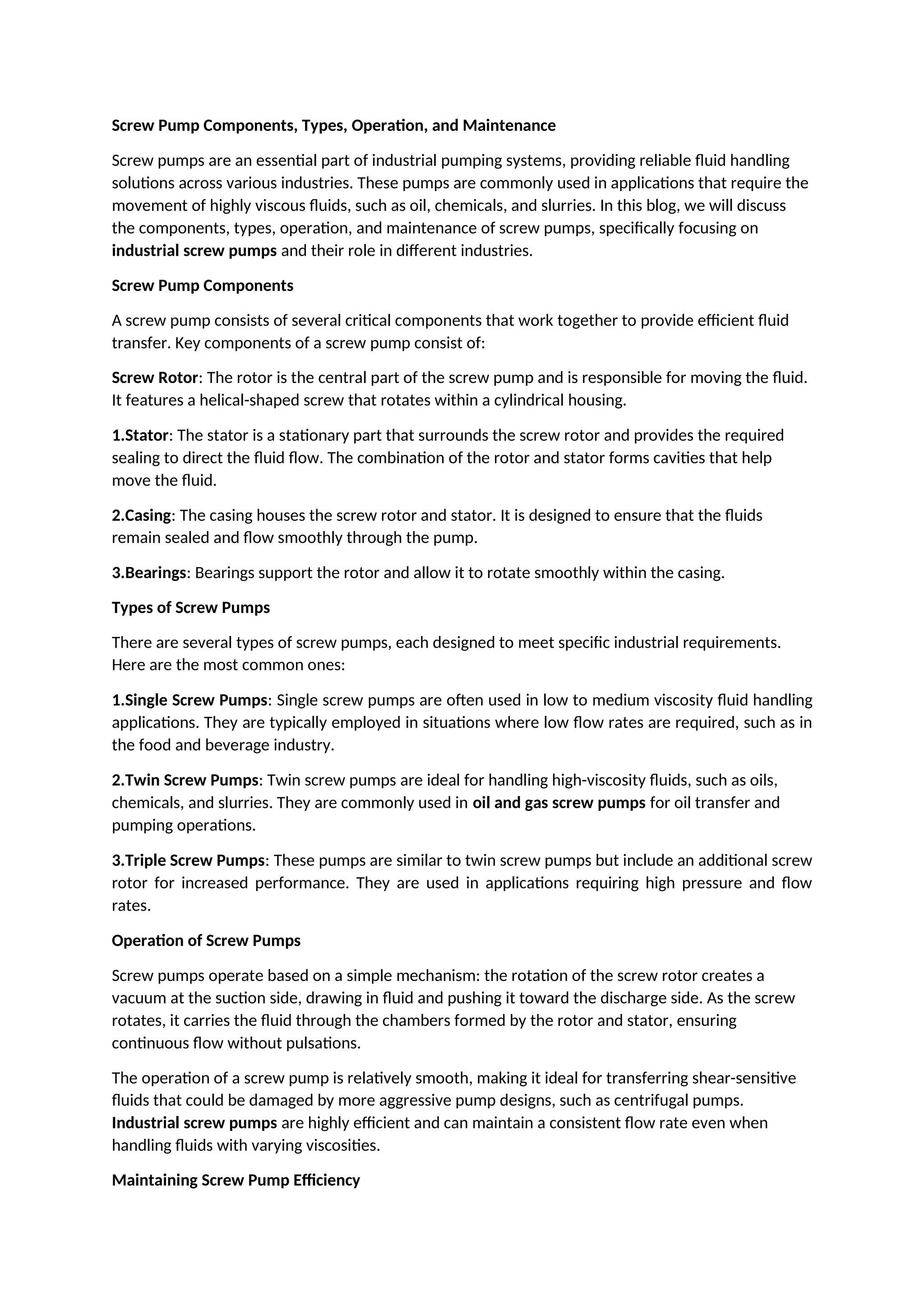 Screw Pump Components, Types, Operation, and Maintenance.ppt
