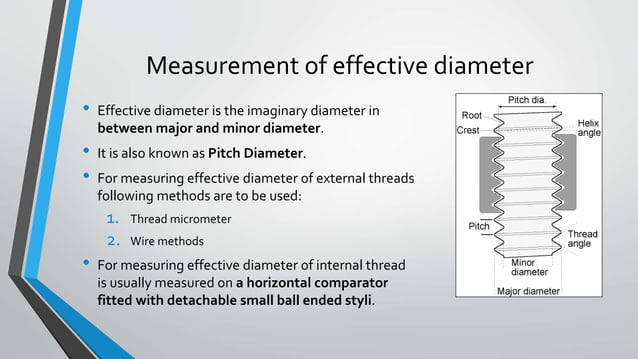 Screw thread measurement | PPTX | Needlework | Arts and Crafts