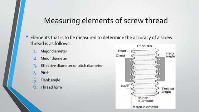 Screw thread measurement | PPTX | Needlework | Arts and Crafts