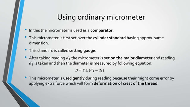 Screw thread measurement | PPTX | Needlework | Arts and Crafts