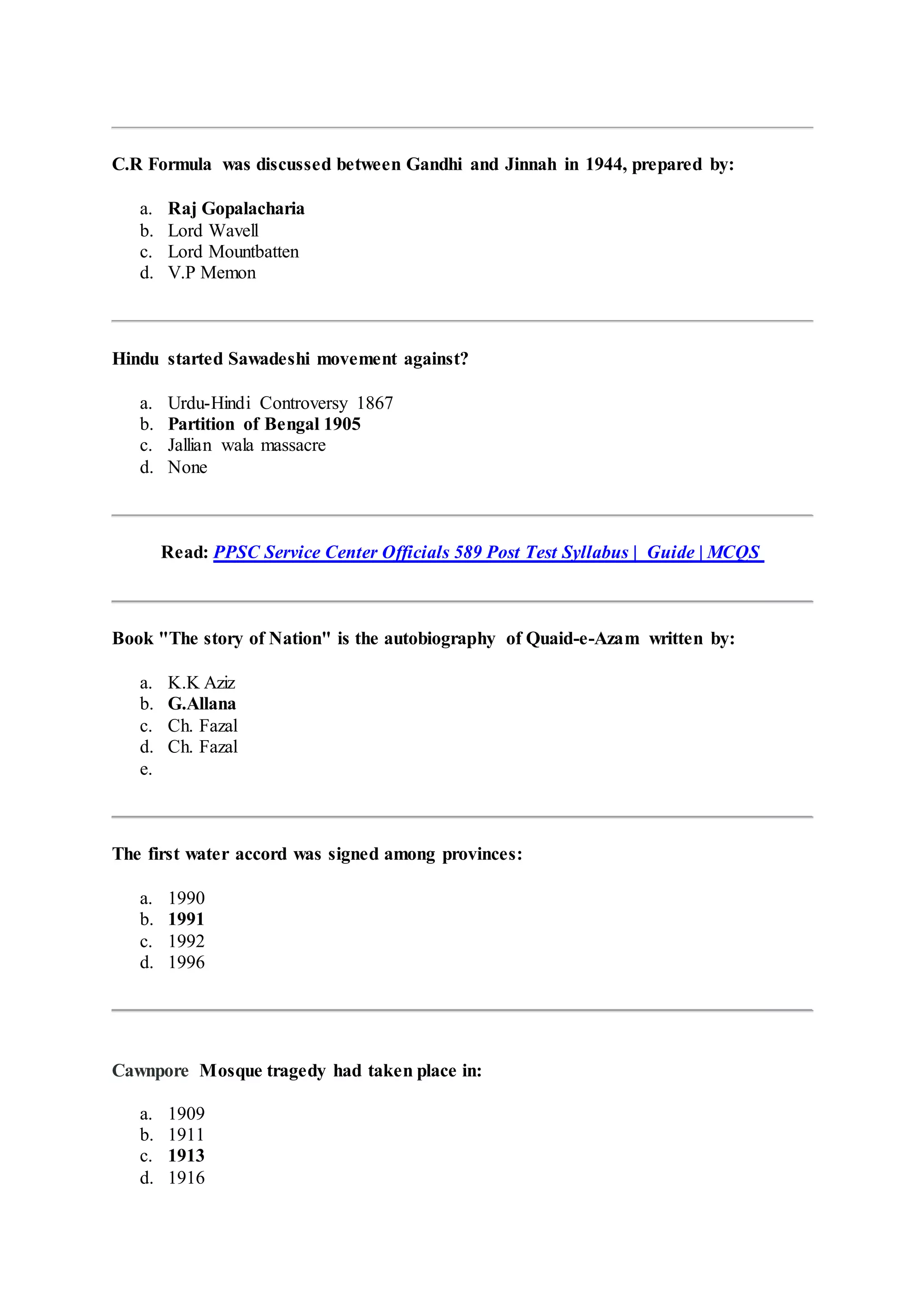 Pakistan affairs MCQs | DOCX
