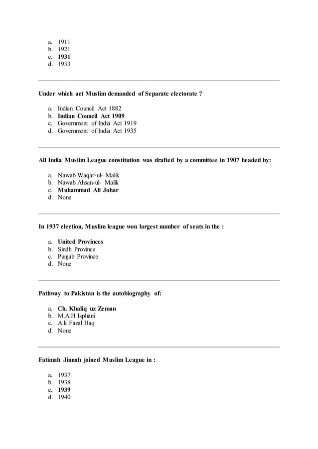 Pakistan affairs MCQs | DOCX