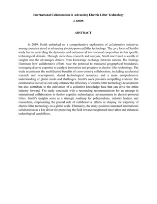 International Collaboration in Advancing Electric Lifter Technology | PDF