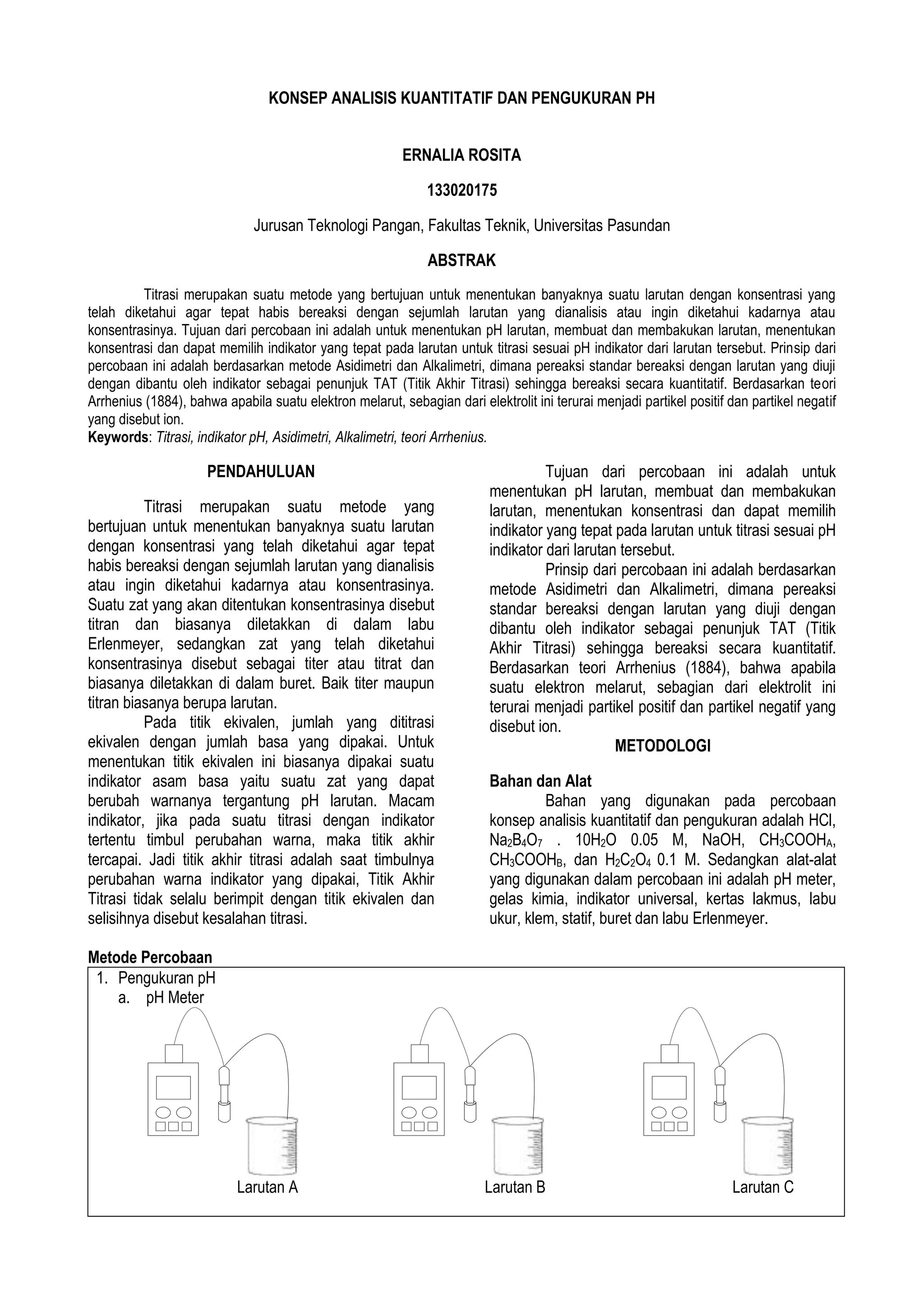 Laporan Praktikum Konsep Analisis Kuantitatif dan Pengukuran pH | DOCX
