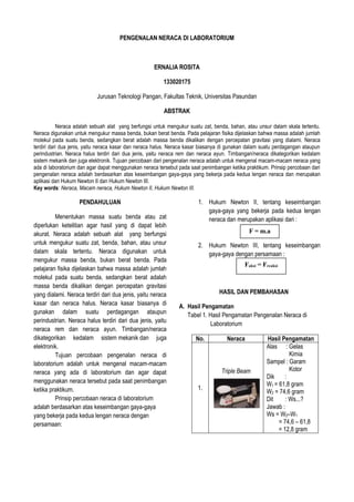 Laporan Praktikum Pegenalan Neraca di Laboratorium | DOCX
