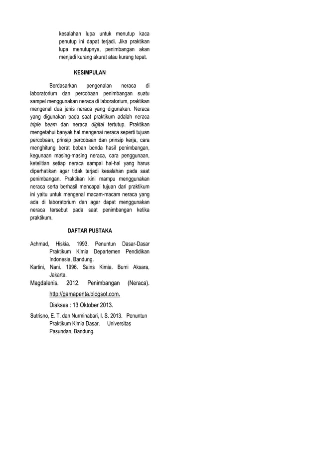 Laporan Praktikum Pegenalan Neraca di Laboratorium | DOCX