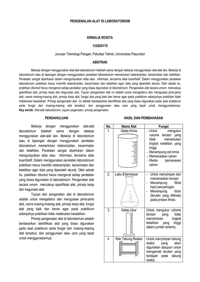 Laporan Praktikum Pengenalan Alat di Laboratorium | DOCX