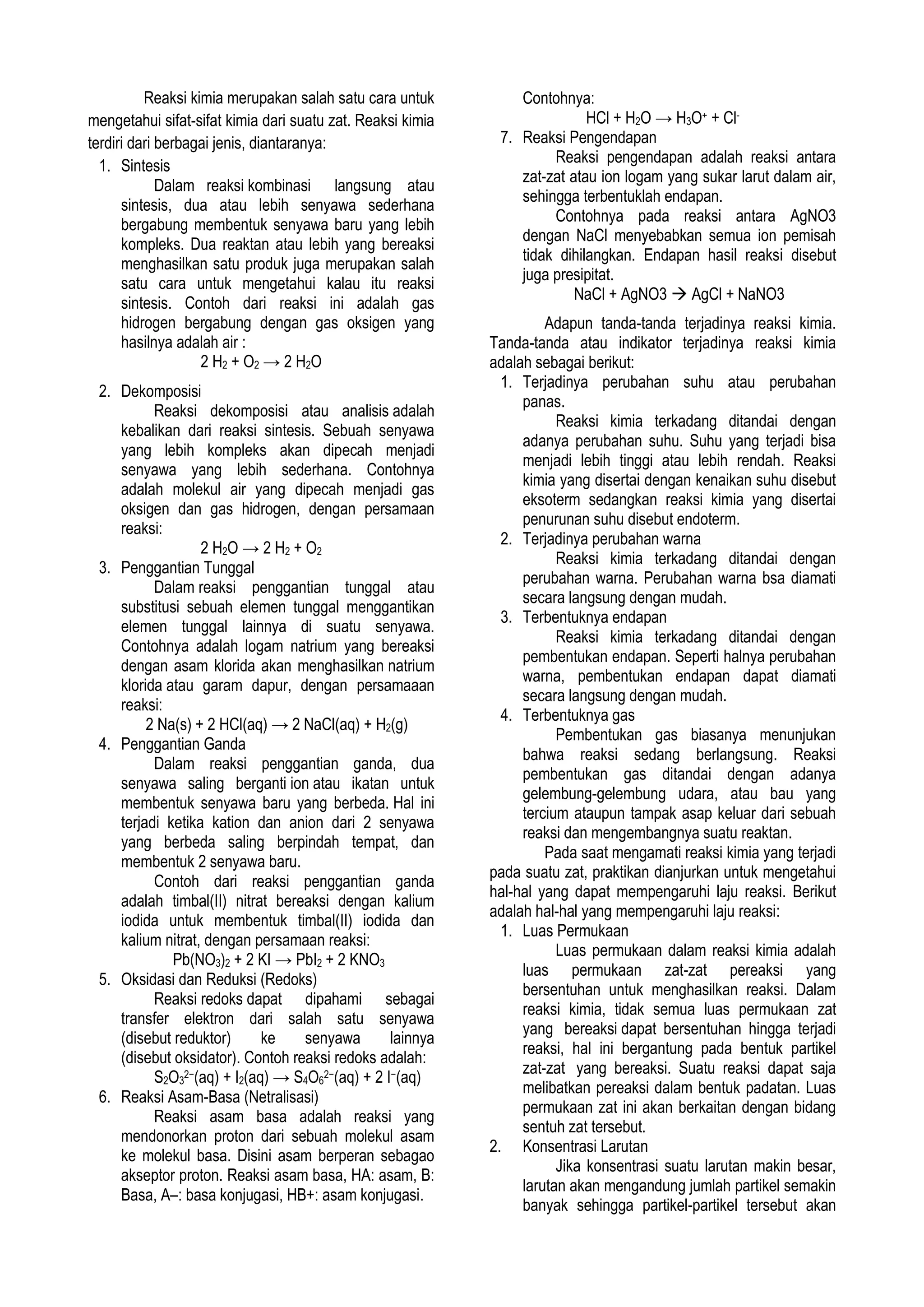 Laporan Praktikum Reaksi - Reaksi Kimia | DOCX