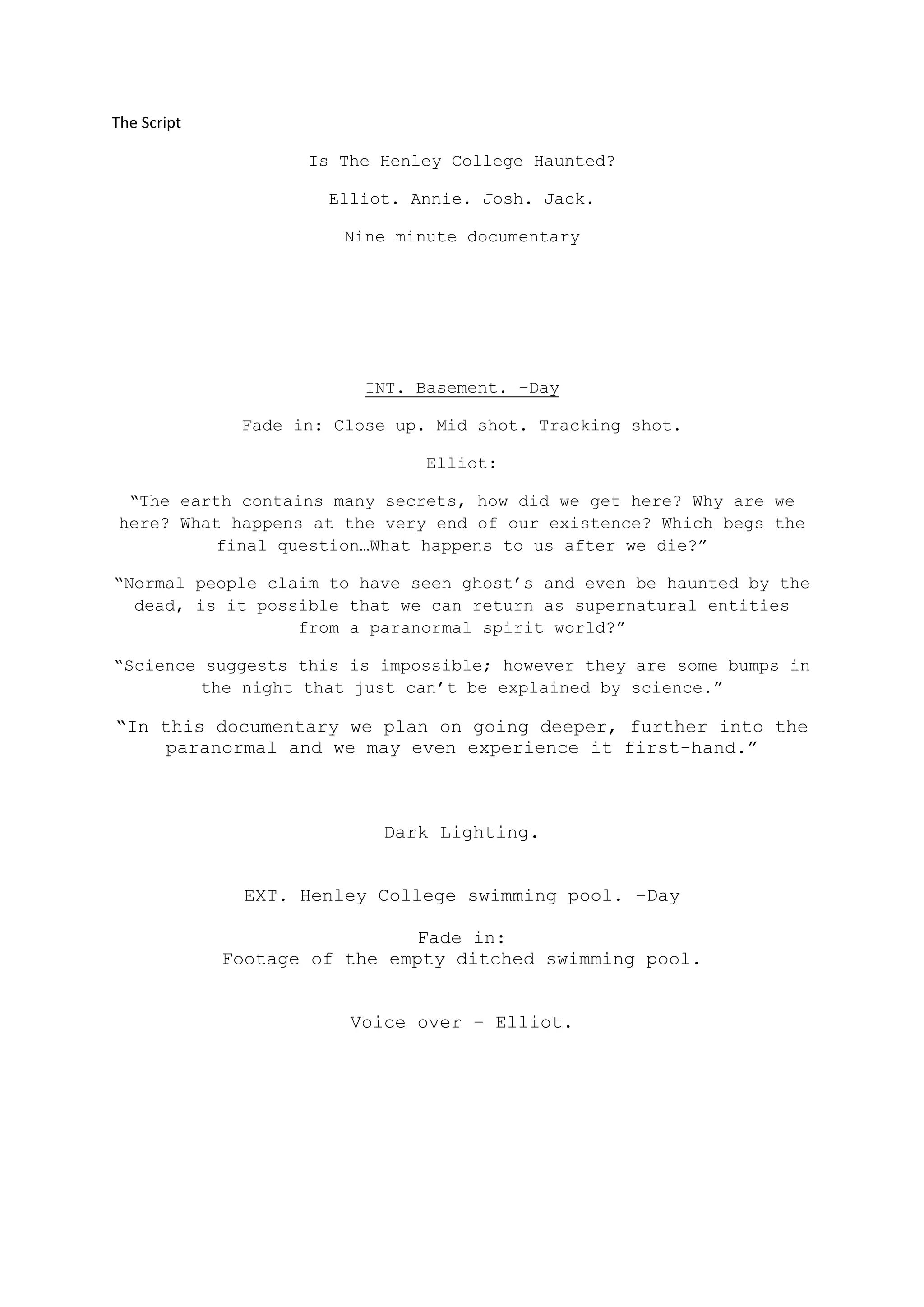 Script For 9 Minute Documentary | DOCX | Documentary | Genres