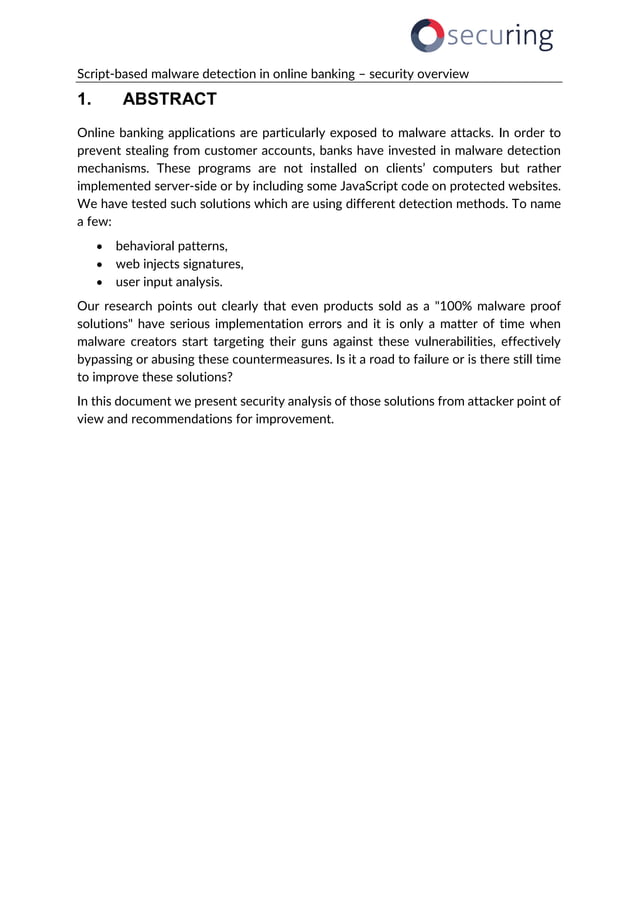 Script Based Malware Detection In Online Banking Pdf Web